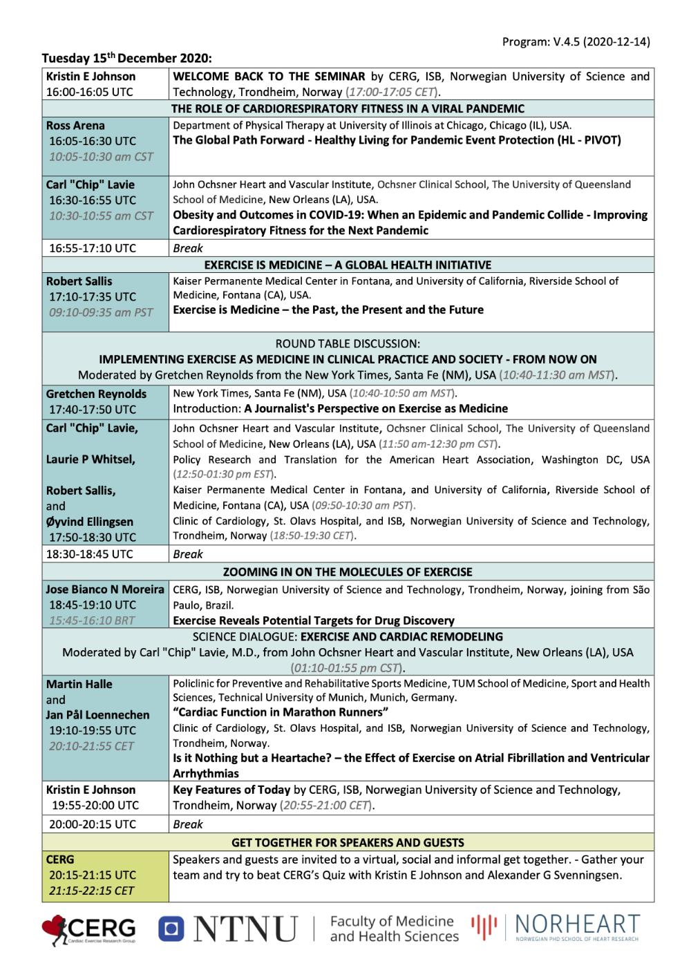 Program, Exercise in Medicine 2020 - CERG - NTNU